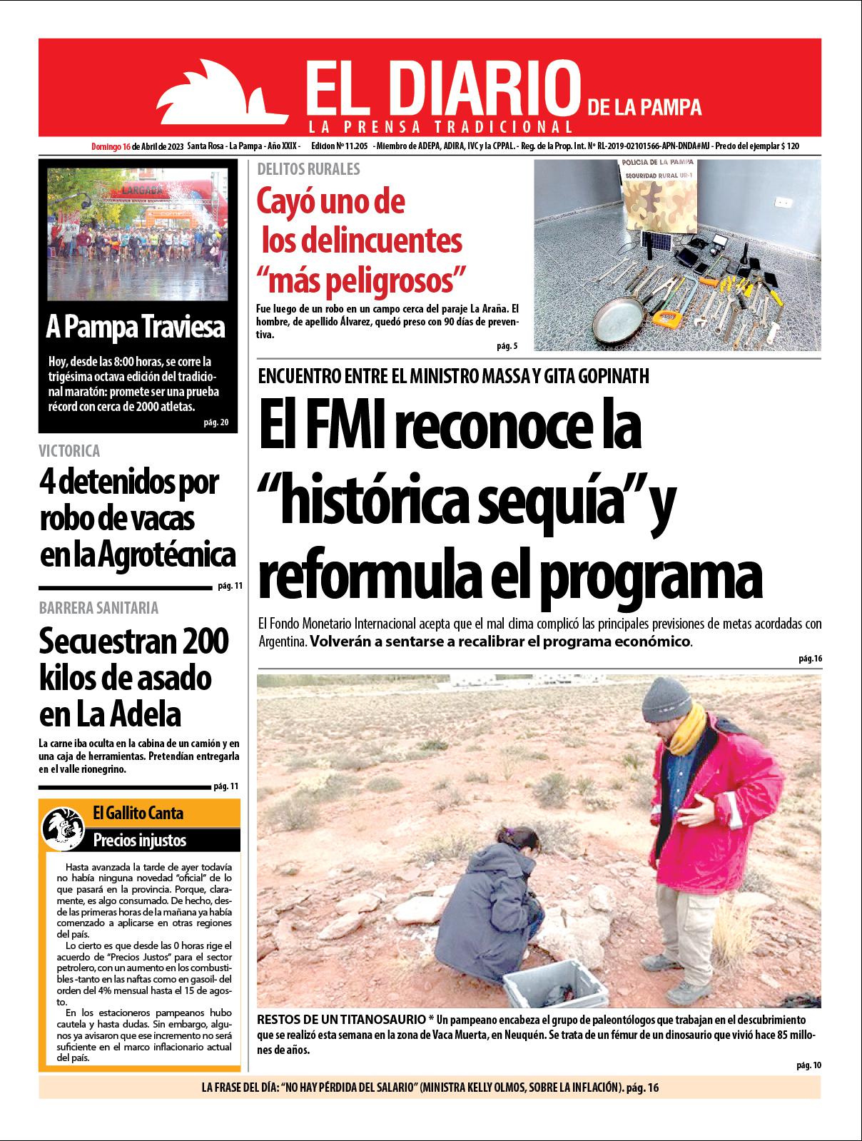 Tapa de El Diario en papel domingo 16 de abril de 2023 :: El Diario de ...