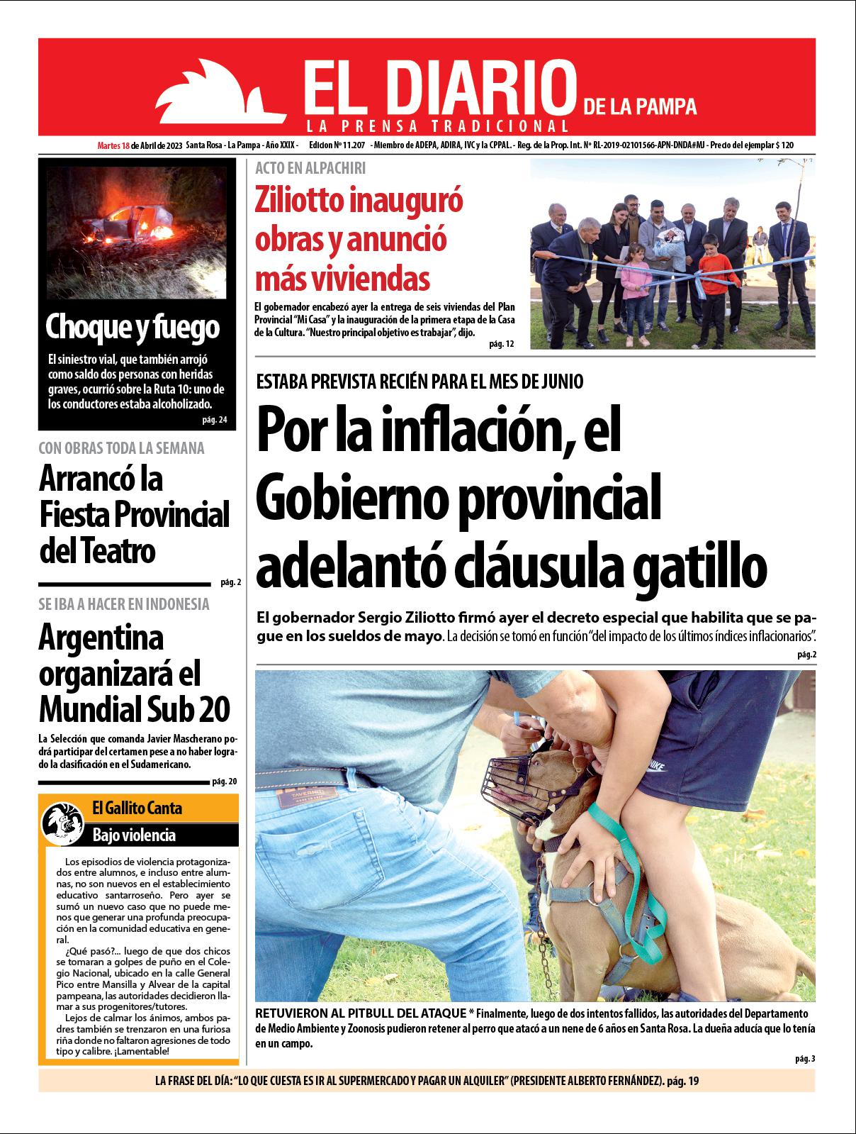 Tapa de El Diario en papel martes 18 de abril de 2023 :: El Diario de ...