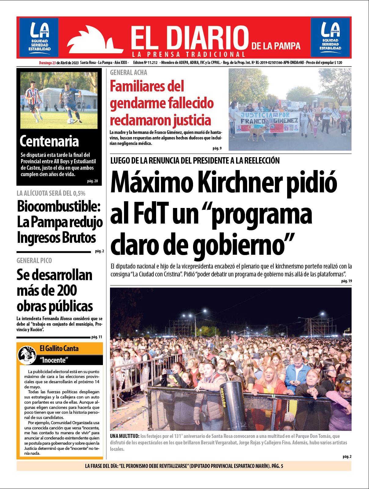 Tapa de El Diario en papel domingo 23 de abril de 2023 :: El Diario de ...