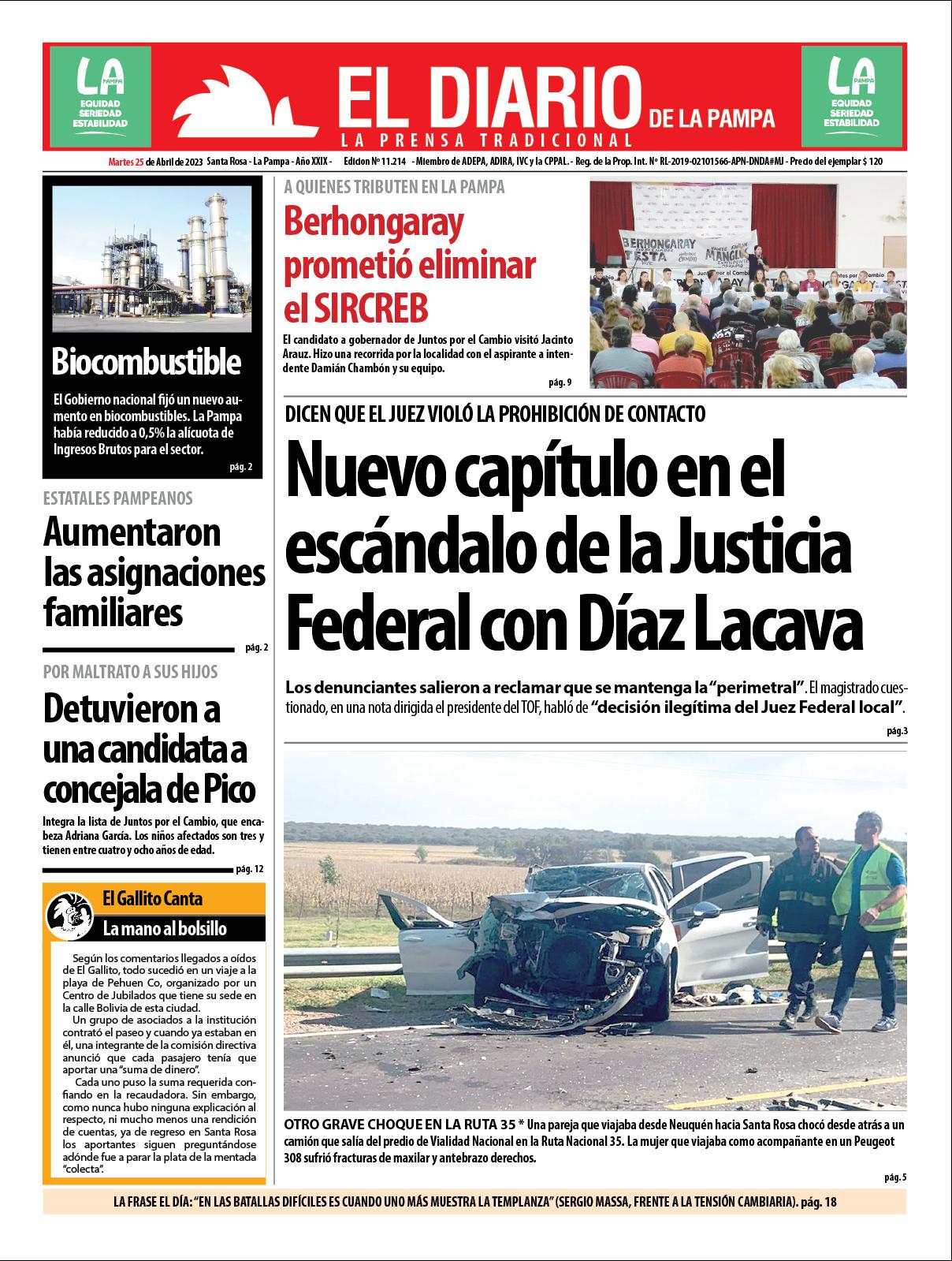 Tapa de El Diario en papel martes 25 de abril de 2023 :: El Diario de ...