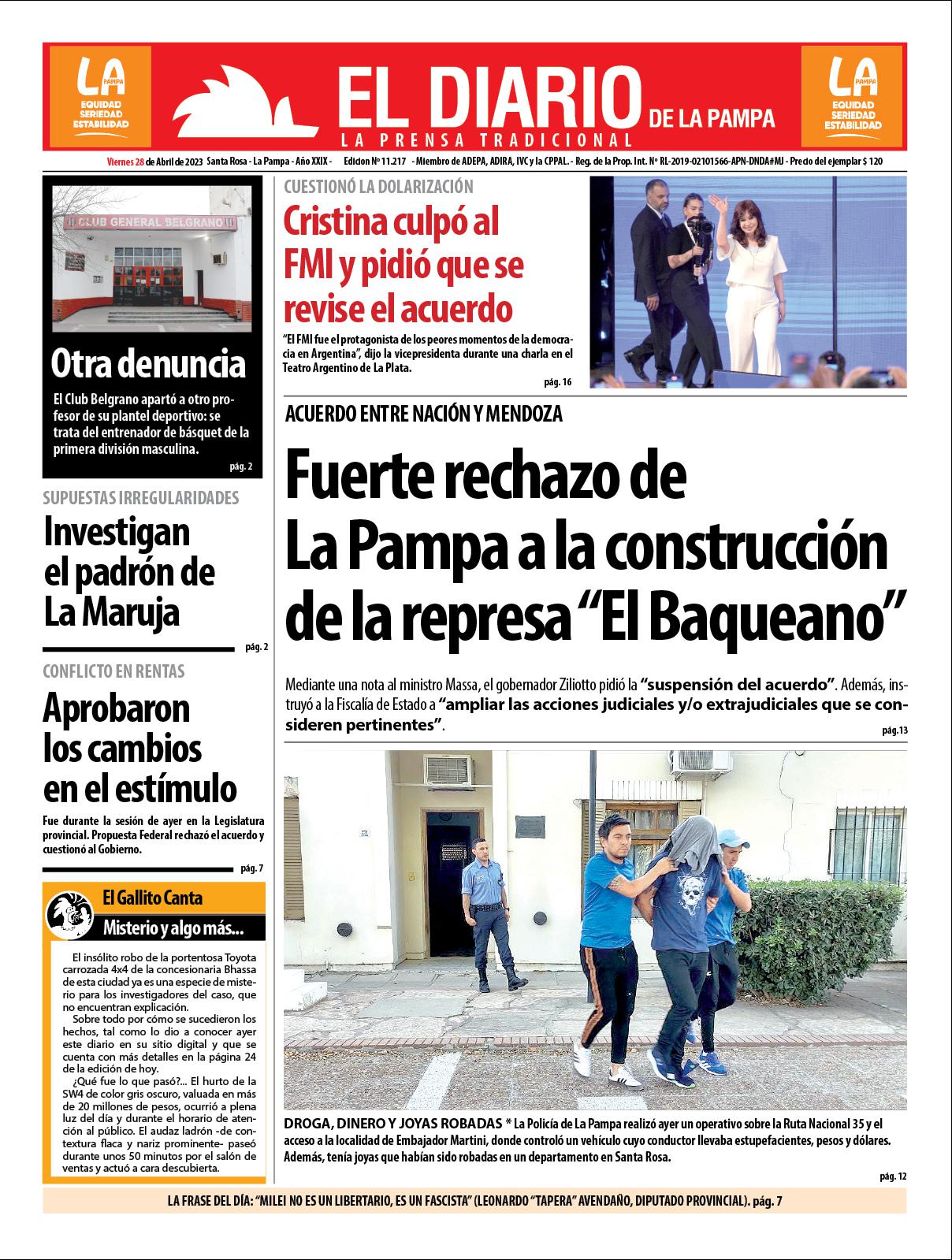 Tapa de El Diario en papel viernes 28 de abril de 2023 :: El Diario de ...