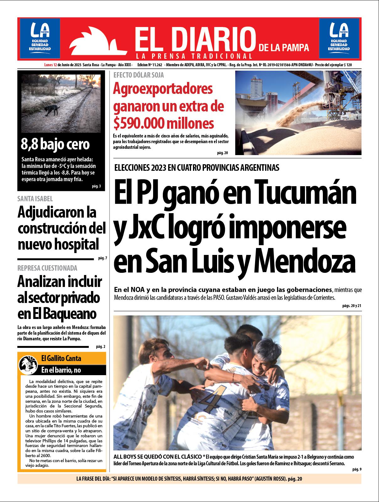 Tapa de El Diario en papel lunes 12 de junio de 2023 :: El Diario de La ...