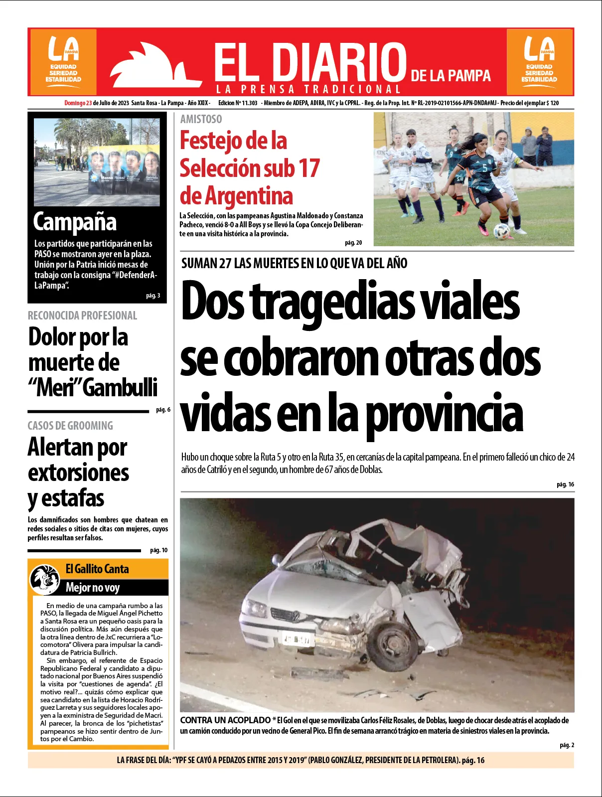 Tapa de El Diario en papel domingo 23 de julio de 2023 :: El Diario de ...