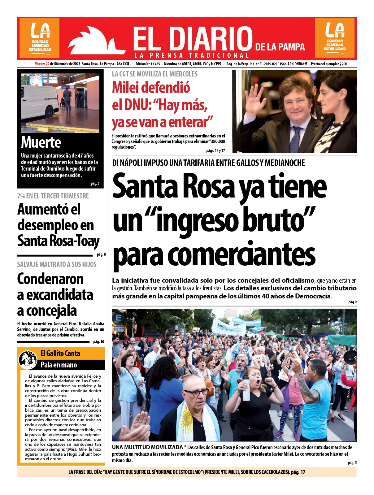 Tapa de El Diario en papel viernes 22 de diciembre de 2023 :: El Diario ...
