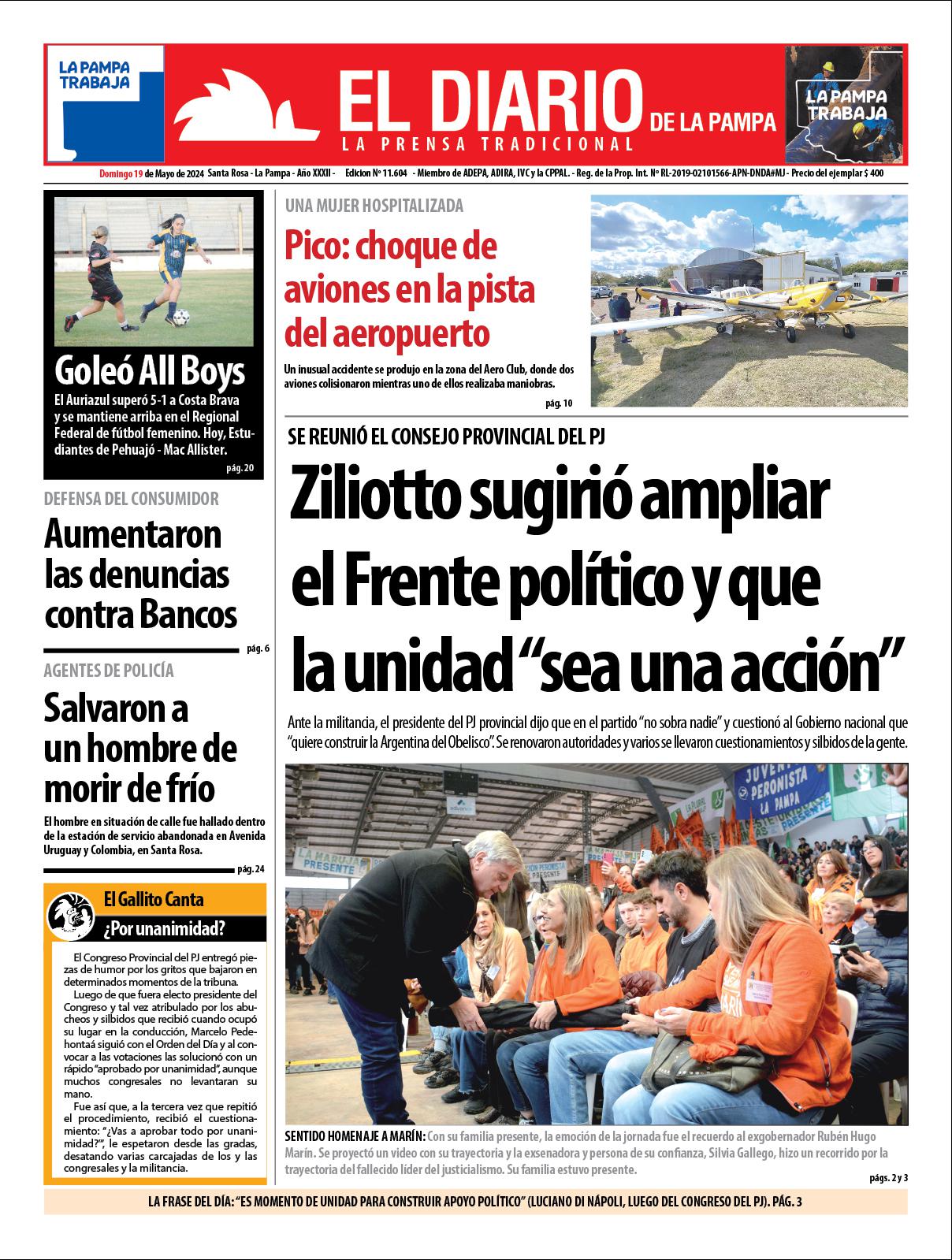 Tapa de El Diario en papel domingo 19 de mayo de 2024 :: El Diario de ...