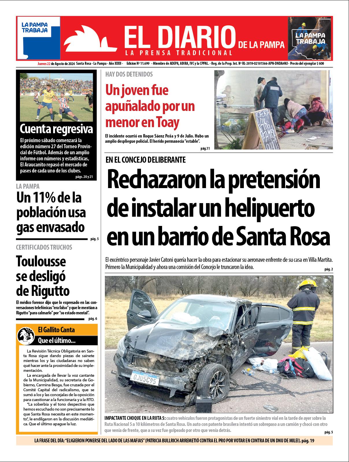 Tapa de El Diario en papel jueves 22 de agosto de 2024 :: El Diario de ...