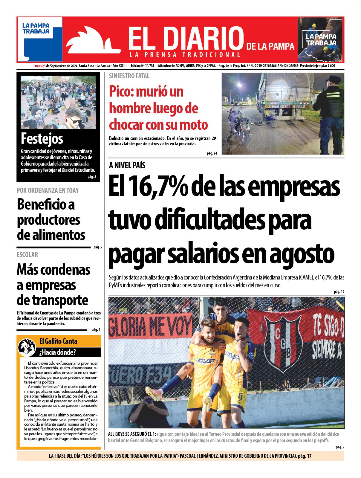 Tapa de El Diario en papel lunes 23 de septiembre de 2024 :: El Diario ...