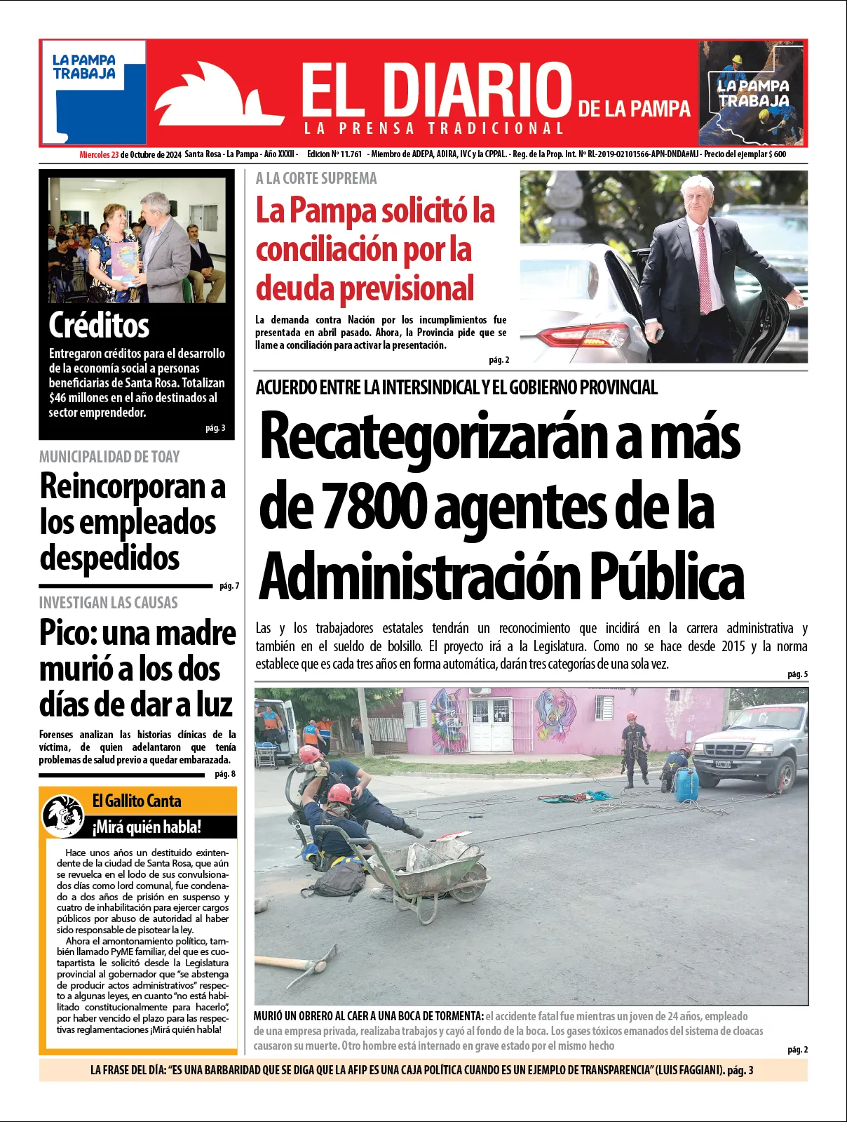 Tapa de El Diario en papel miércoles 23 de octubre de 2024 :: El Diario ...
