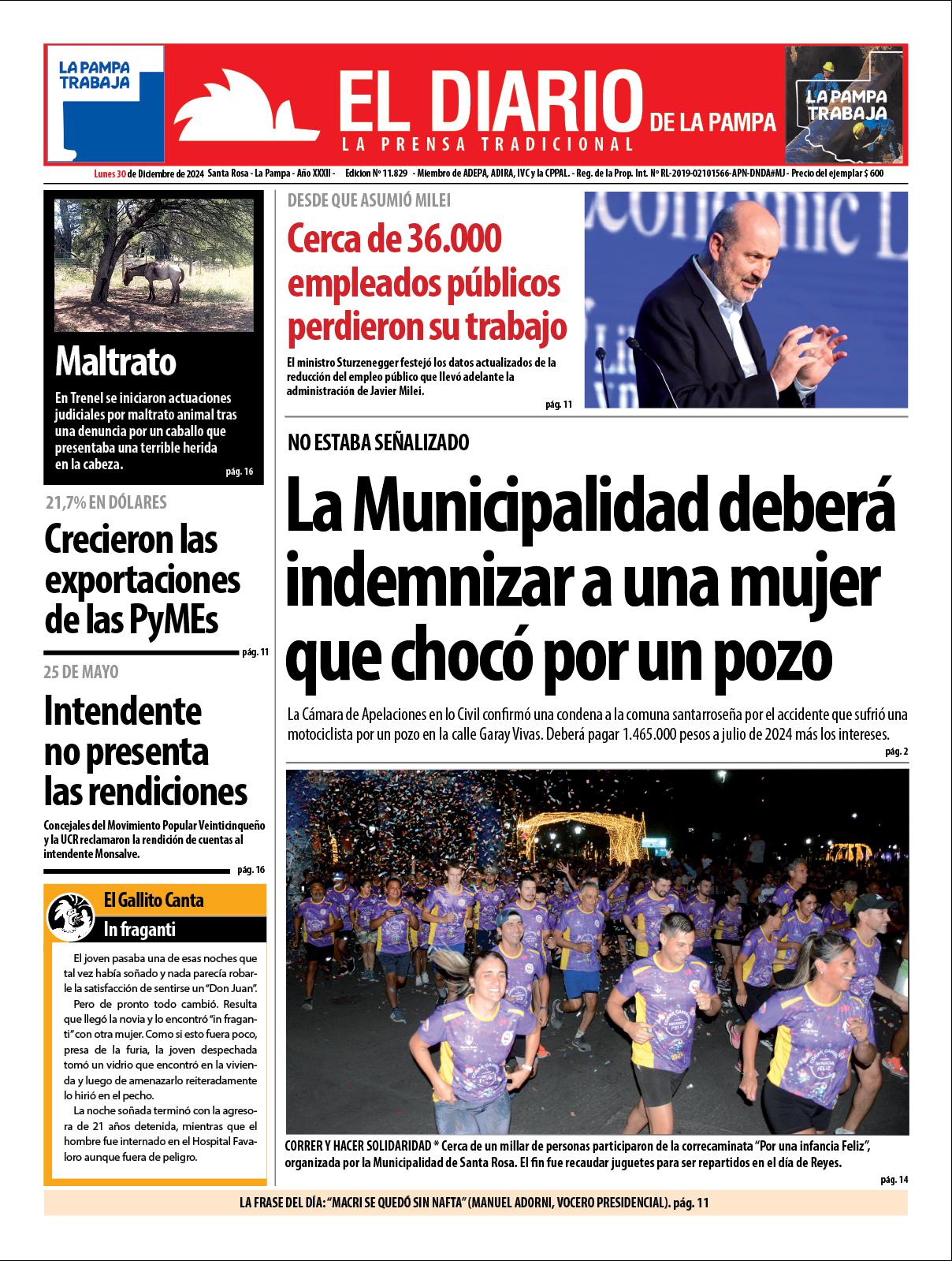 Tapa de El Diario en papel lunes 11 de noviembre de 2024 :: El Diario ...