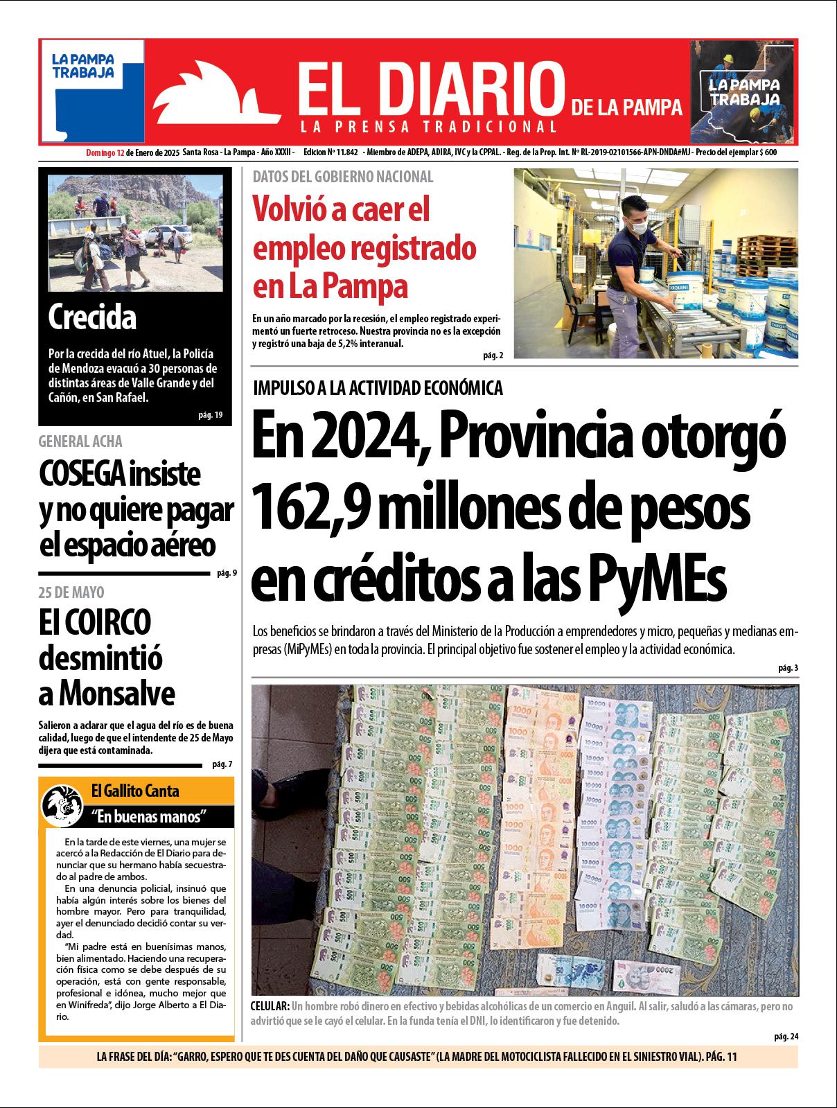 Tapa de El Diario en papel domingo 12 de enero de 2025 :: El Diario de ...