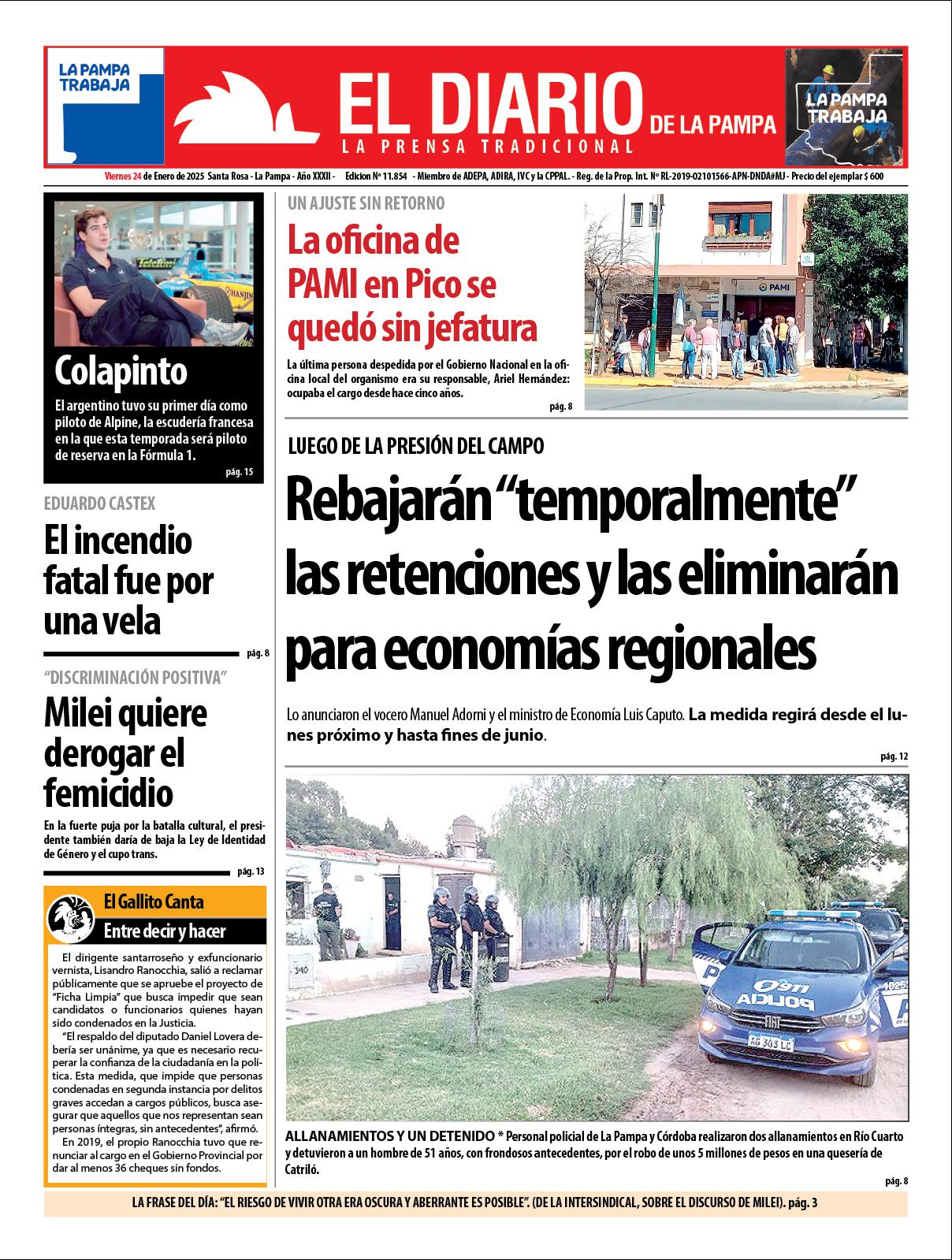 Tapa de El Diario en papel viernes 24 de enero de 2025 :: El Diario de ...