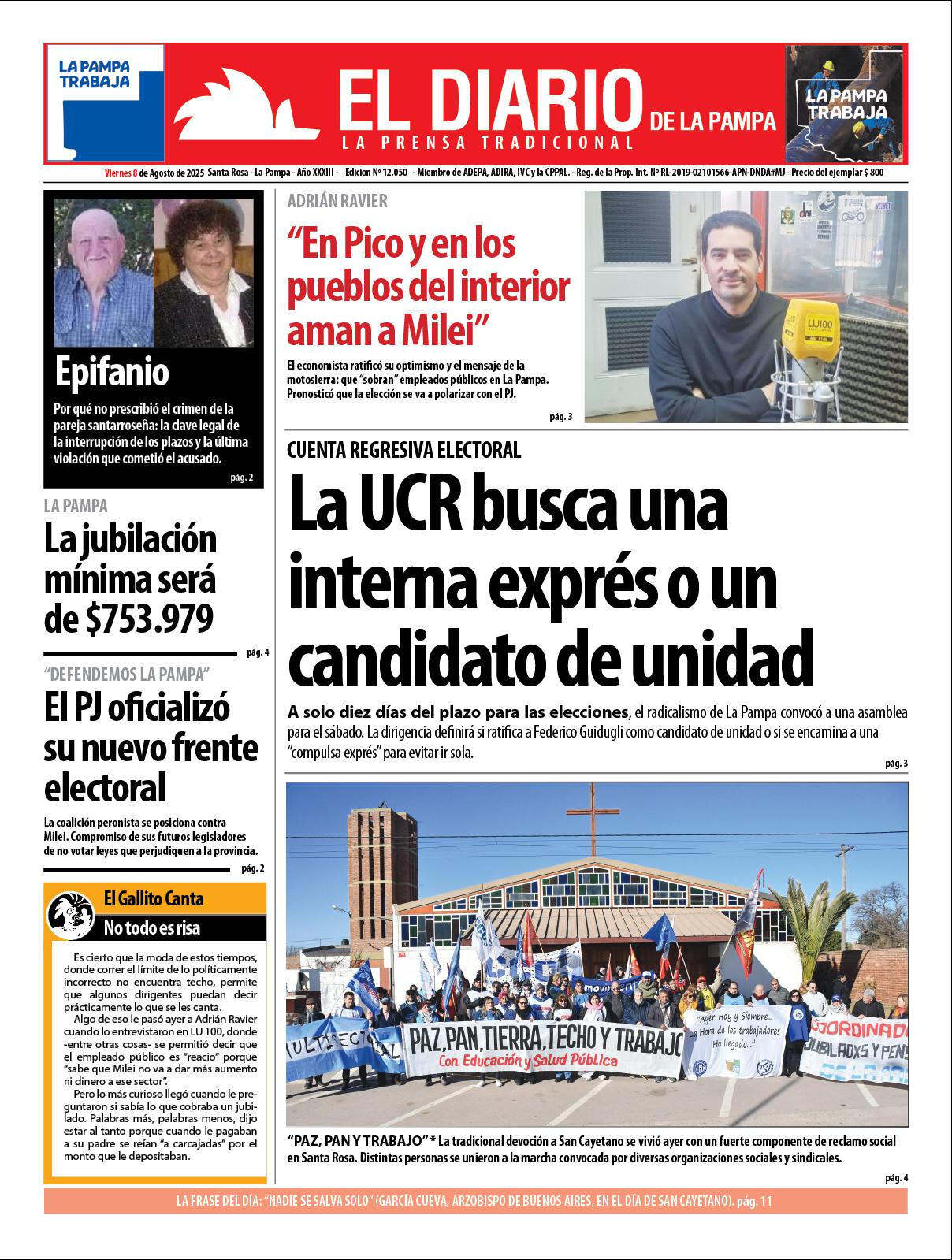 Tapa de El Diario en papel viernes 08 de agosto de 2025 :: El Diario de ...