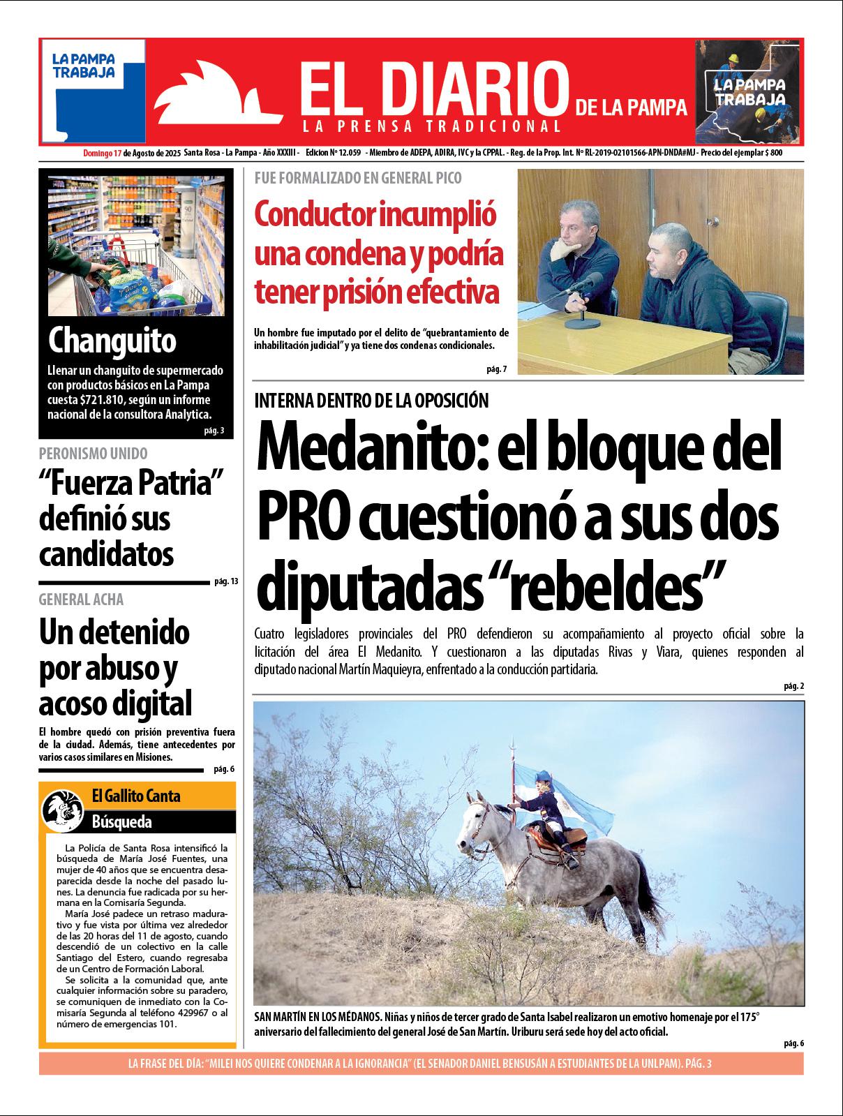 Tapa de El Diario en papel domingo 17 de agosto de 2025 :: El Diario de ...