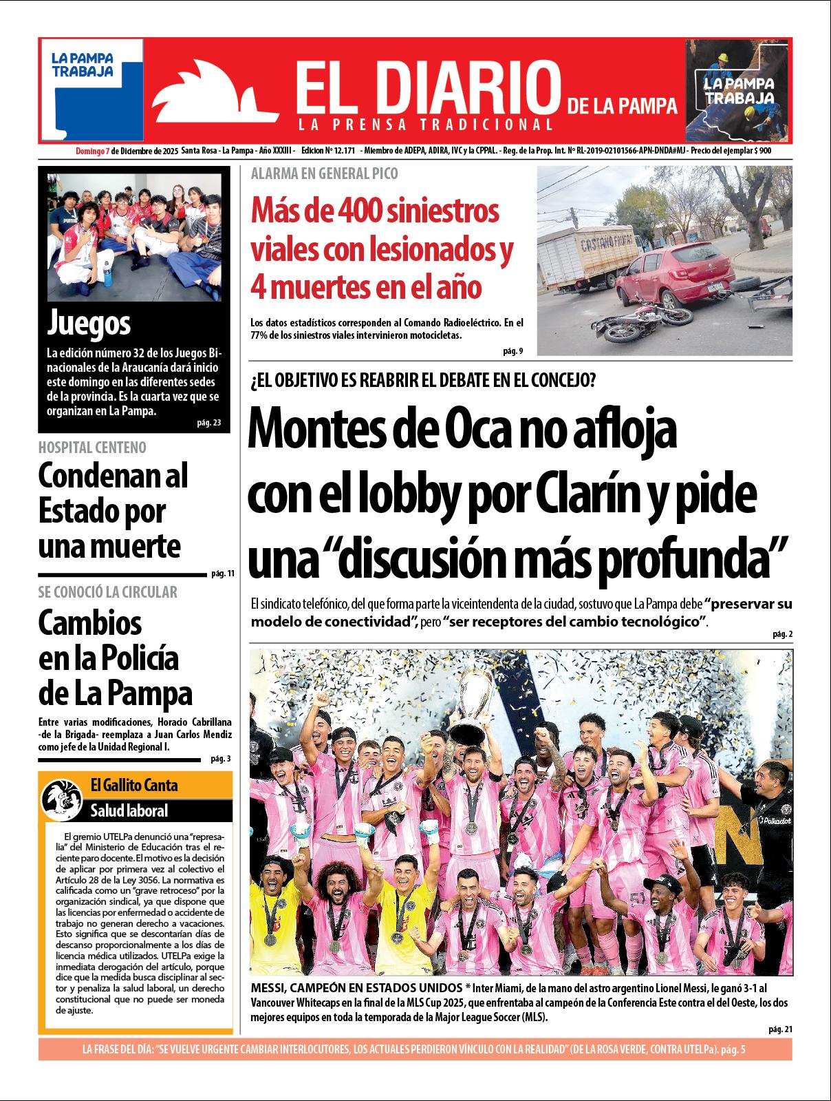 Tapa de El Diario en papel domingo 07 de diciembre de 2025 :: El Diario ...
